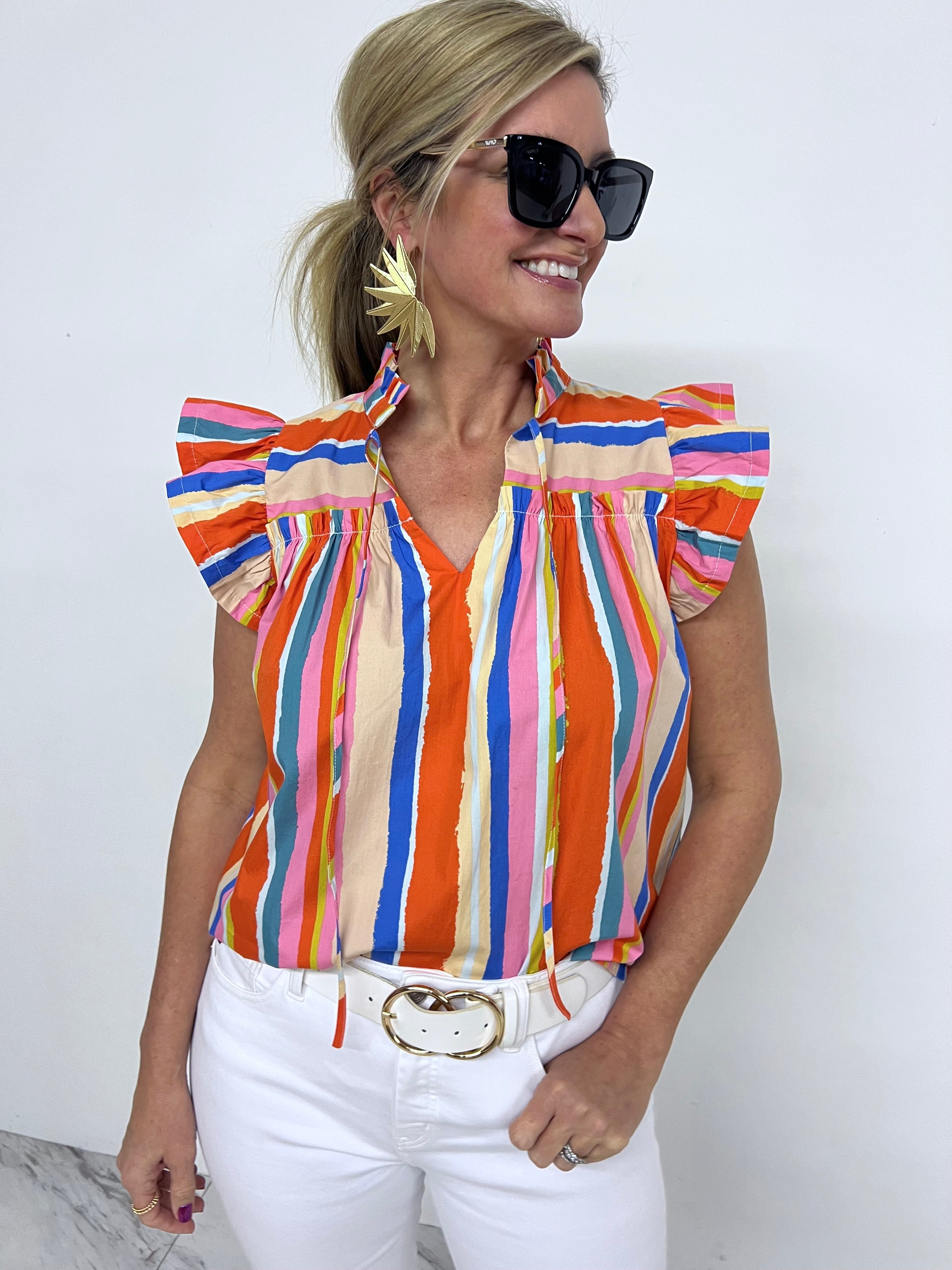 Paradise Stripe Flutter Sleeve Top-FINAL SALE – shop chartreuse