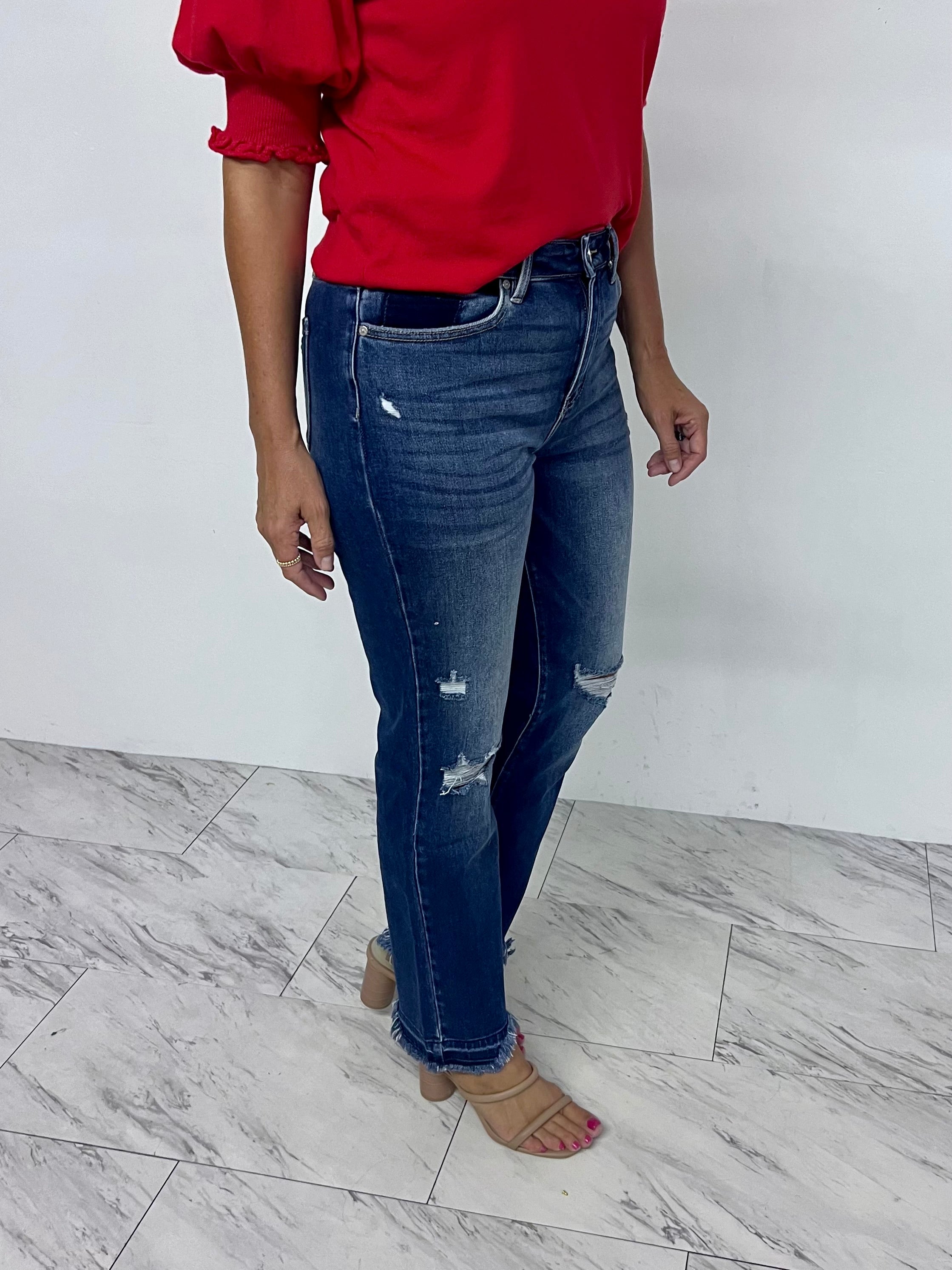 Serena Slim + Straight Distressed Denim – shop chartreuse