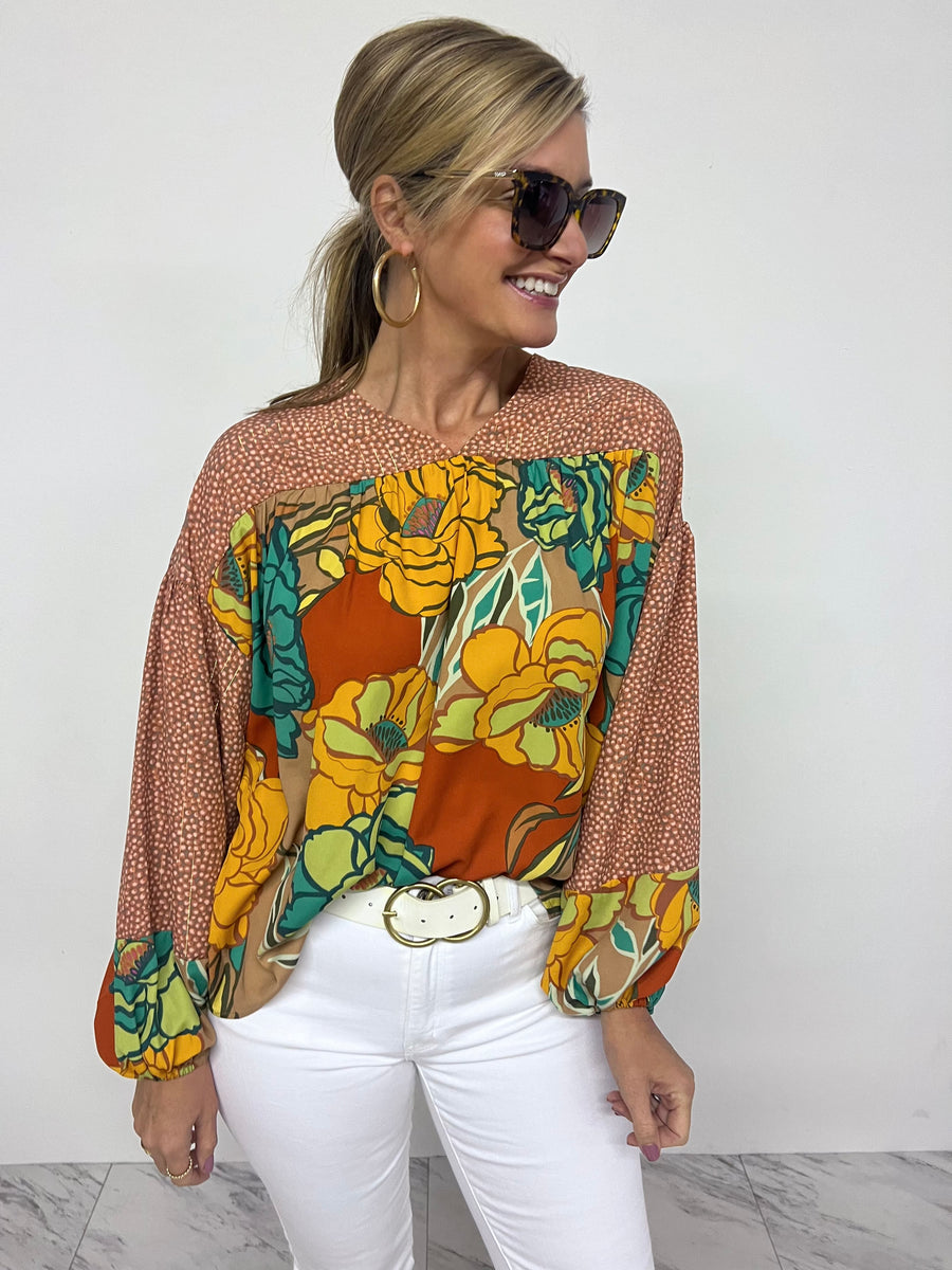 Michele Mix Print Top – shop chartreuse