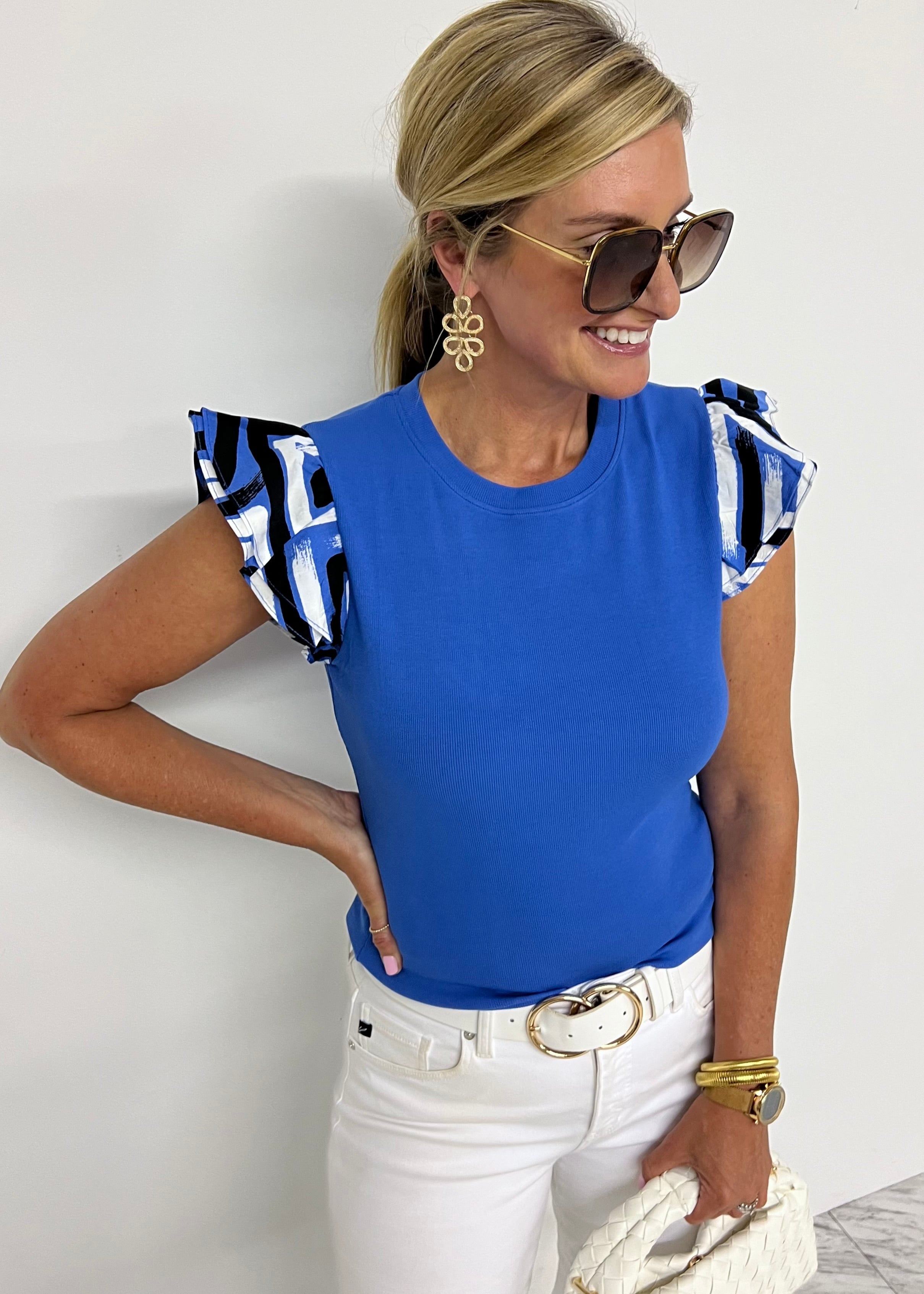 Azul Blue Flutter Sleeve Top - FINAL SALE – shop chartreuse